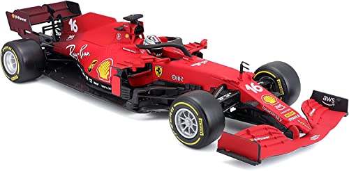 Bburago - 1/18 Scale Model Compatible with Ferrari F1 Racing SF21 # 16 Compatible with Charles Leclerc 2021 Formula 1 Racing Car Scale Model Collectible