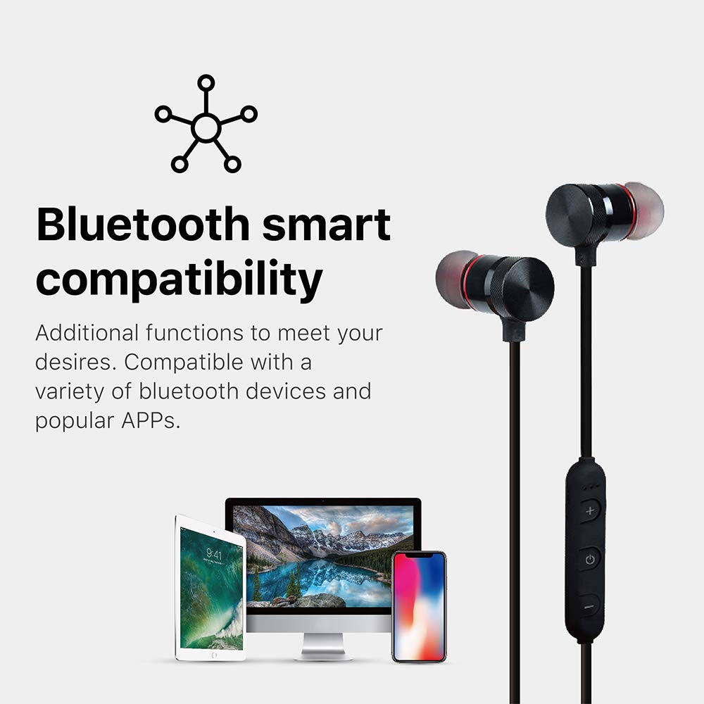 Gigastone Wireless Headphones with Mic, HiFi Stereo Bluetooth 4.2, Magnetic Earbuds Noise Reduction, Light Weight Sweatproof, 3 Size Comfortable Eargel, Compatible with Apple iPhone Samsung LG Android