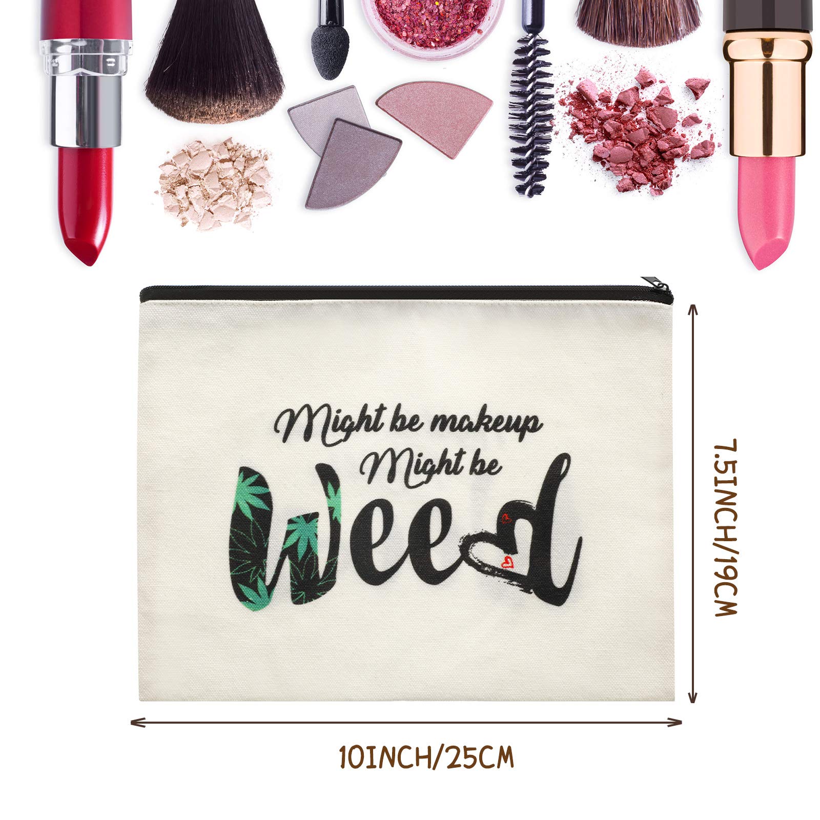 Weewooday 2 Pcs Leaf Makeup Bags Funny Might Be Makeup Might Be Weed Bag Cosmetic Zipper Purse Weed Gifts for Women Vacation Travel