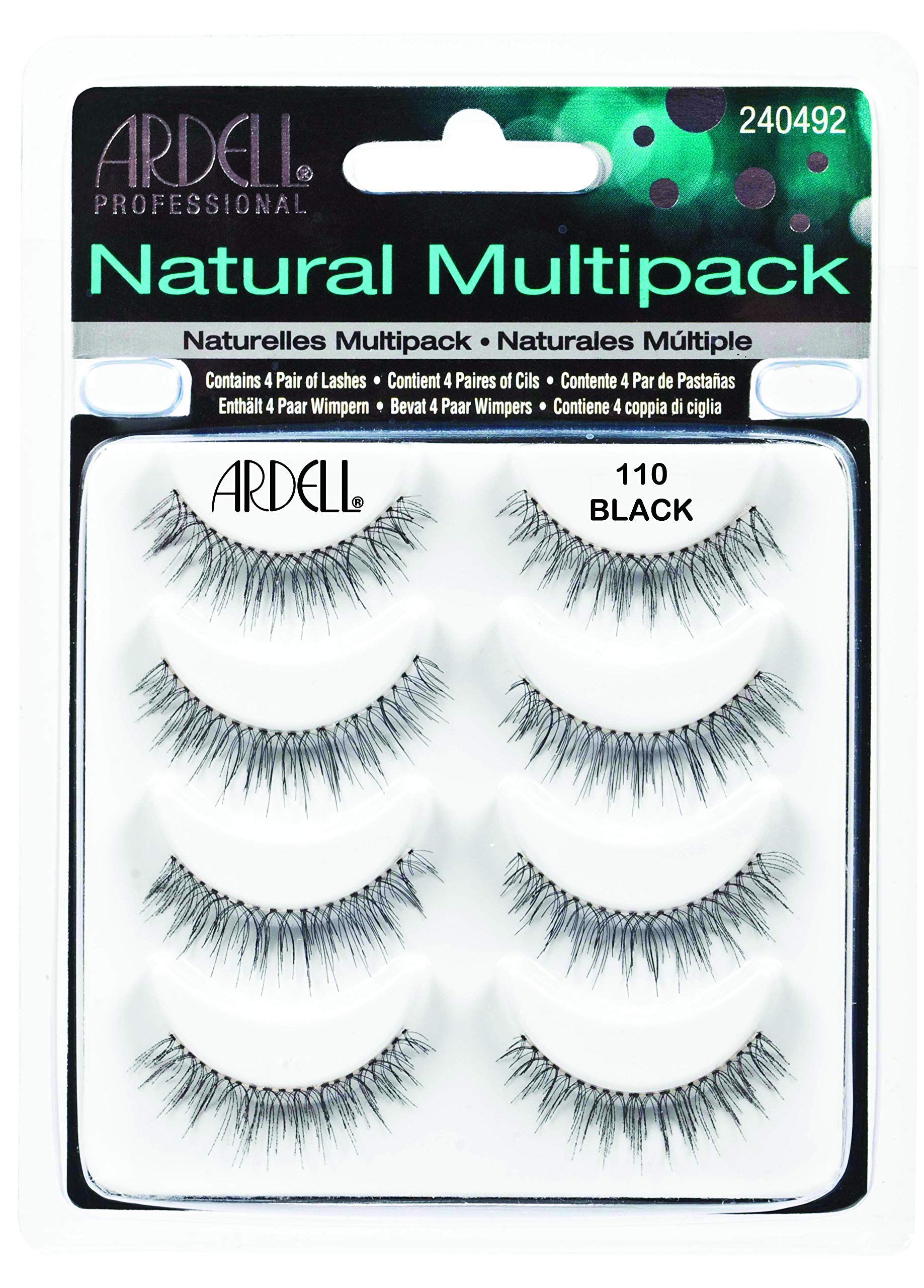 Ardell Natural False Eyelashes Multipack 110 Black - Comfortable Strip Lashes for Everyday Wear, 4 Pairs x 1 Pack