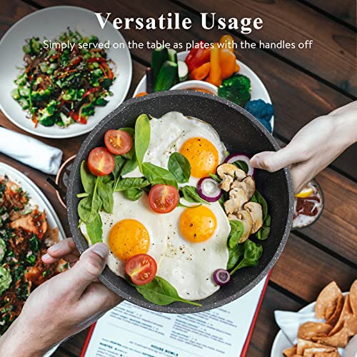 Bazova Pots and Pans Set with Detachable Handle, 6-Piece Nonstick Granite Cookware Set,Space Saving Non Stick Stone Kitchen Cookware Sets for All Stoves Includes Induction, Oven Safe, PFAS/PFOA Free