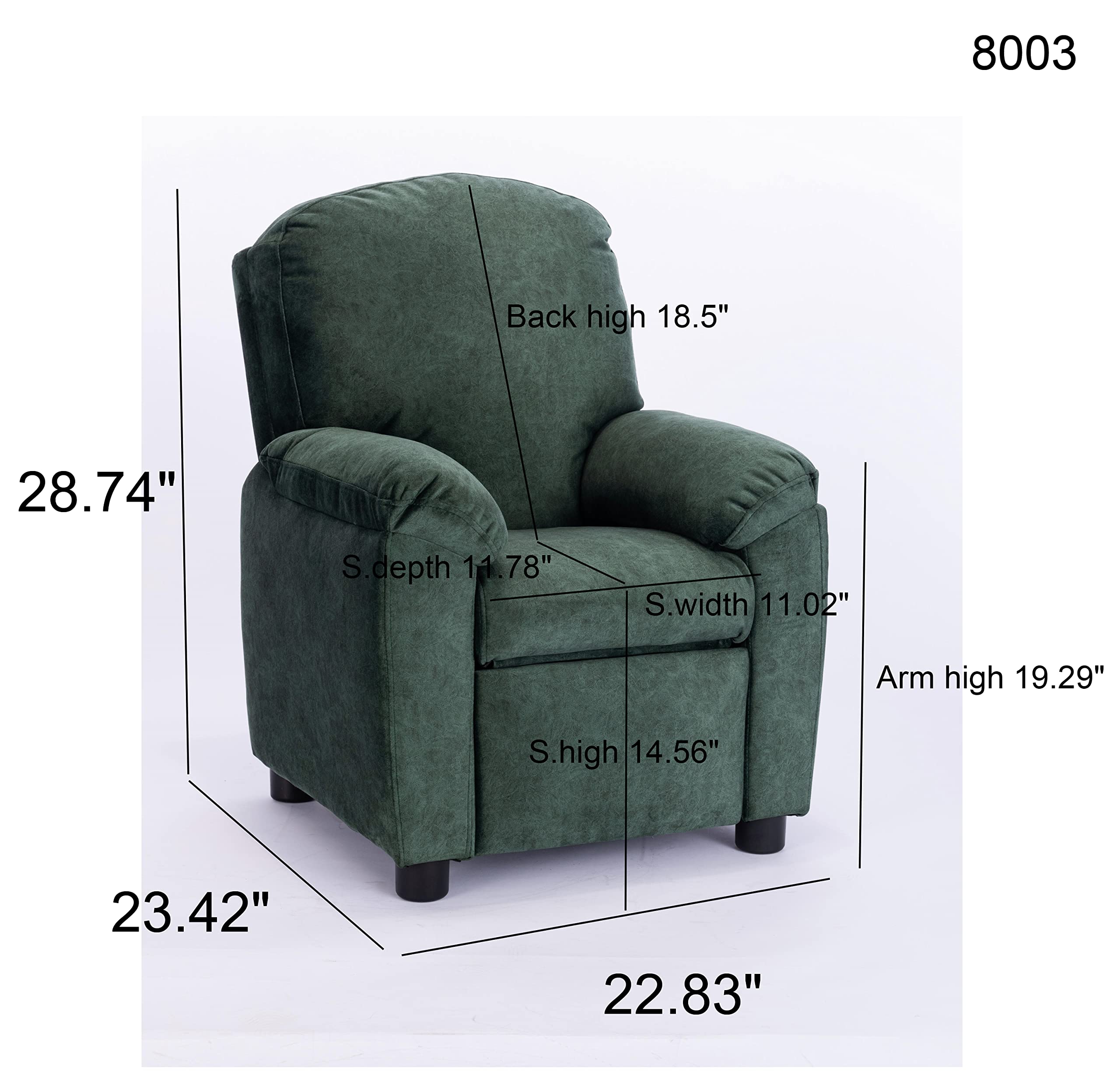 Q-Max Sofa Chair with Pillow Top Armrest and Footrest, Green Finish Children Recliner