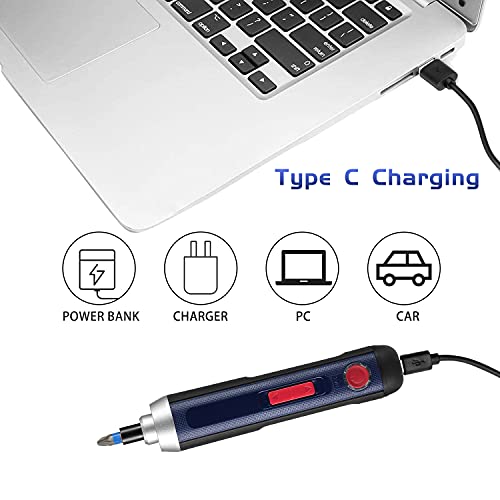 4V Cordless Electric Screwdriver with 4 Torques Small portable power screwdriver kit,2Ah Li-ion available for USB charging,with LED Work Light for the repair of appliances, furniture