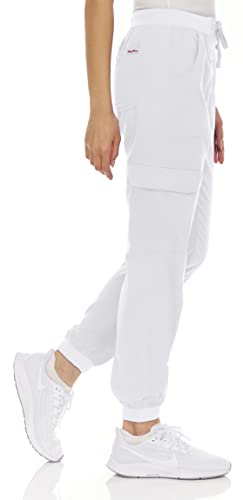 Marilyn Monroe Womens Stretch Knitwaist Six Pocket Scrub Joggers, White, S