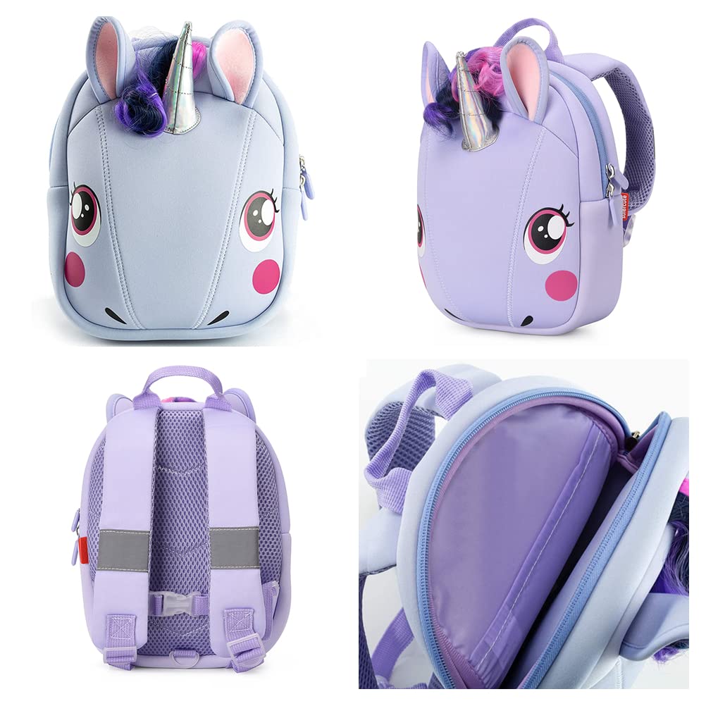 Unicorn Backpack with leash for Girls Kids Backpack Plush Unicorn Toy Bookbag (Purple)
