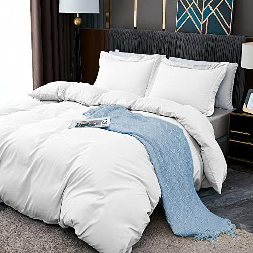 BBANGD Full Duvet Covers - Ultra Soft and Breathable Bedding Comforter Sets Washed Microfiber 3 Pieces with Zipper Closure Duvet Cover and 2 Pillow Shams (White)