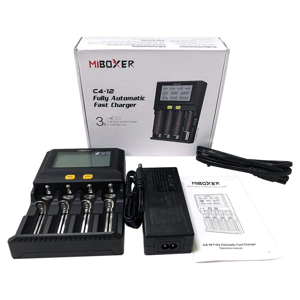 MiBOXER Fastest 18650 Battery Charger,3A/Bay Quick Charging Chargeable AA AAA D 26650 18490 18350 18500 RCR123 Li-ion/IMR/INR/ICR/Ni-MH/Ni-Cd,LCD Display,Smart Temperature Control