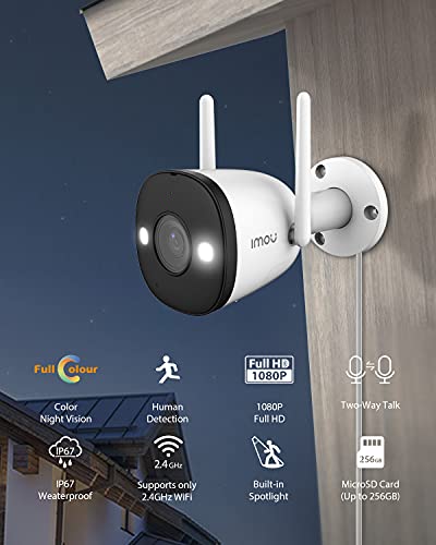 Imou Security Camera Outdoor Color Night Vision with Spotlight & Siren, 2.4G WiFi Camera IP67 for Home Security, 1080P with Human Detection, 2-Way Audio, Ethernet Port and SD Card Slot, Bullet 2