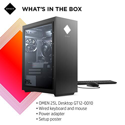 OMEN 25L Gaming Desktop PC, AMD Radeon RX 5500, AMD Ryzen 5 3500, HyperX 8GB DDR4 RAM, 512GB PCIe NVMe SSD, Windows 10 Home, VR Ready, RGB Lighting (GT12-0010, 2020 Model)
