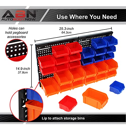 ABN Nail and Screw Organizer Wall Mounted Storage Bins - 30pc Small Parts Organizer for Shop and Garage Storage