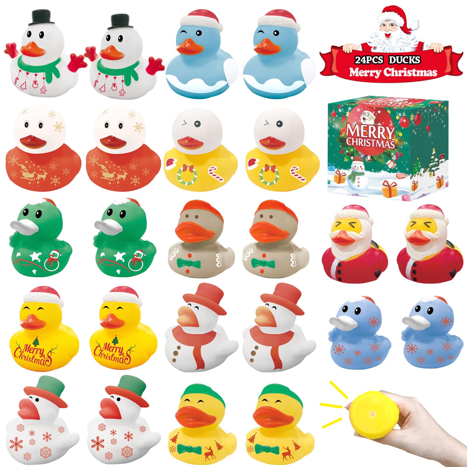 24Pcs Christmas Rubber Ducks,Mini Christmas Ducks Bath Toys Assorted Duckies (2") for Kids,Christmas Party Favors,Christmas Stocking Stuffers,Xmas Gifts