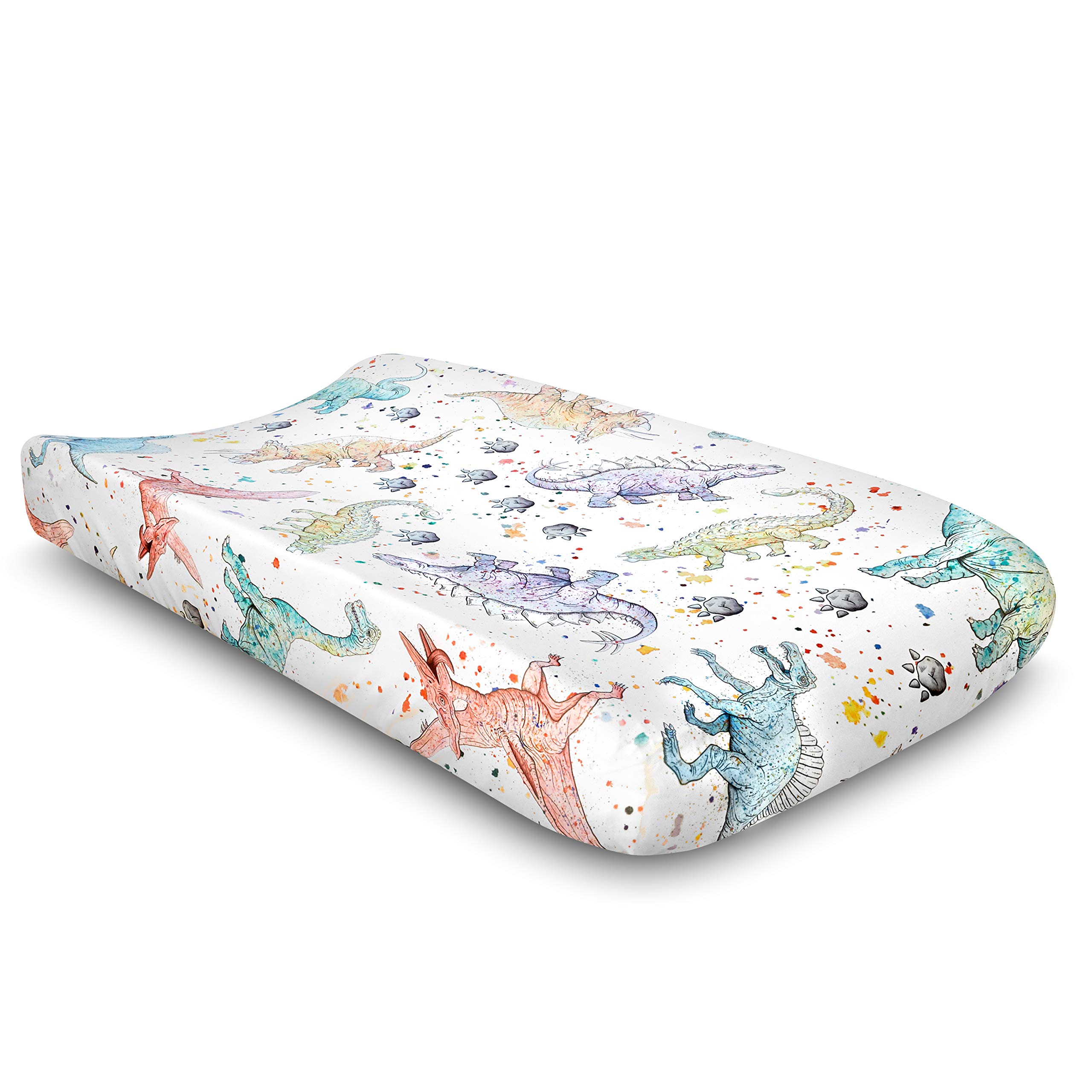 Watercolor Dinosaur Jersey Knit Changing Pad Cover | Extra Soft and Stretchy