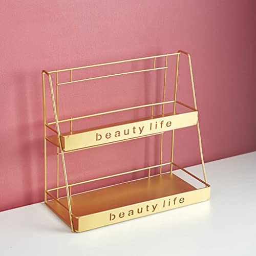 BESPORTBLE Cosmetic Storage Rack Makeup Organizer Shelf 2 Tier Cosmetic Storage Basket with Tray for Cosmetics Countertop Storage Organizer Standing Rack for Dresser Countertop Bathroom Gold