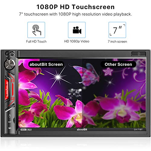 aboutBit Bluetooth Double Din Car Stereo - 7 inch HD Touchscreen MP5 Player Car Audio Receiver β Phonelink | Rearview Camera | AM/FM Radio | USB/SD/AUX | Subwoofer | SWC | Wireless Remote Control