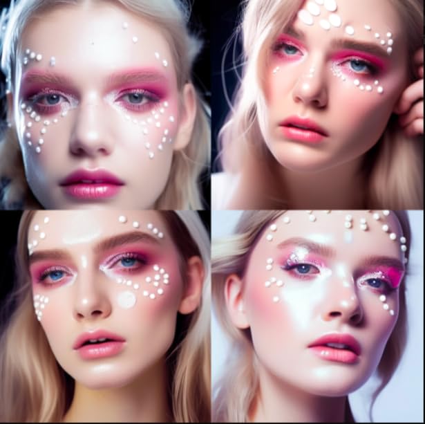 KoZiHog 990 Pcs Self Adhesive Pearl Stickers,Peals Gems for Hair, Makeup, Face Eye, Nail,DIY Craft Crafts Decor Pearl 6 Sheet, 6 Size