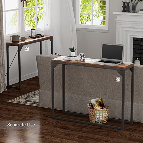 AISUNDY Console Table with Power Outlet & USB Ports, 63 Inch Narrow Long Sofa Table Set, Rustic Entryway Table Behind Sofa Couch, Industrial Vintage Hallway Table Nesting Side Table, Set of 2