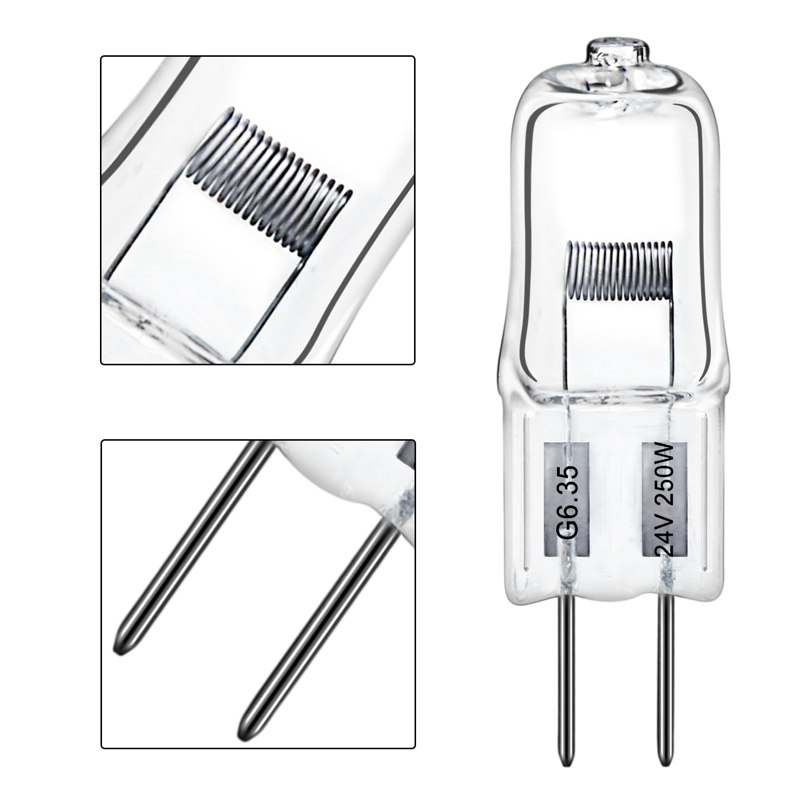 LedWekei G6.35 Halogen Bulbs,24v 150w Bulb Mini Spotlight Bulbs 2 Pin Clear Capsule Lamp Bulb,Dimmable 2700K Warm White Light Bulbs (6Pack)