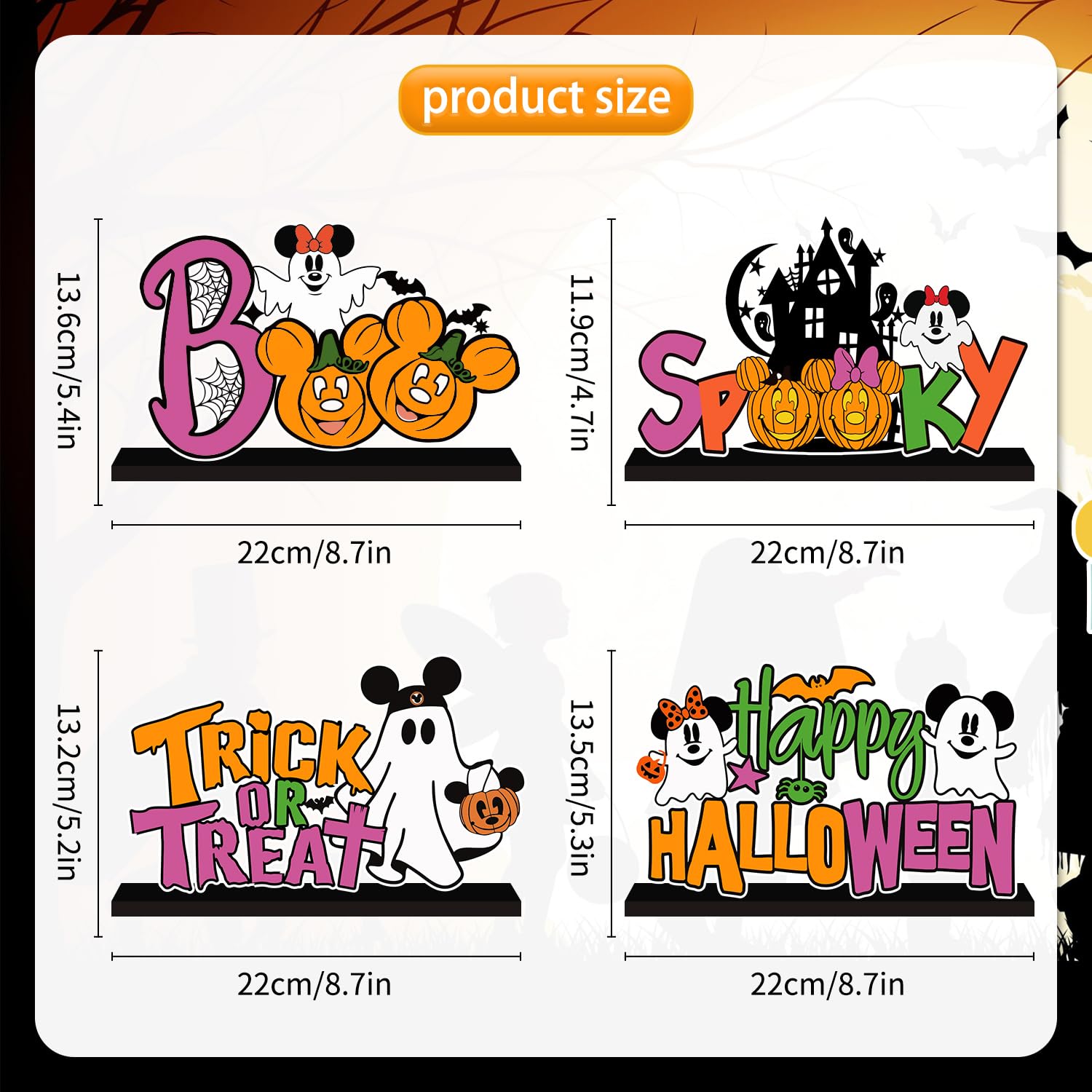 4Pcs Mouse Halloween Decorations Wooden Table Centerpieces, Happy Halloween Table Decorations Halloween Mouse Theme Tiered Tray Decor for Halloween Party Decorations