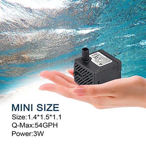 BCORLD Fountain Pump with LED Lights, Quiet Fountain Pump, Adjustable Water flow Fountain Pump,54GPH(200L/H,3W), Outdoor Pond, Aquarium fish tanks, Home Décor Fountain,1 Nozzles,Power Cord 5ft