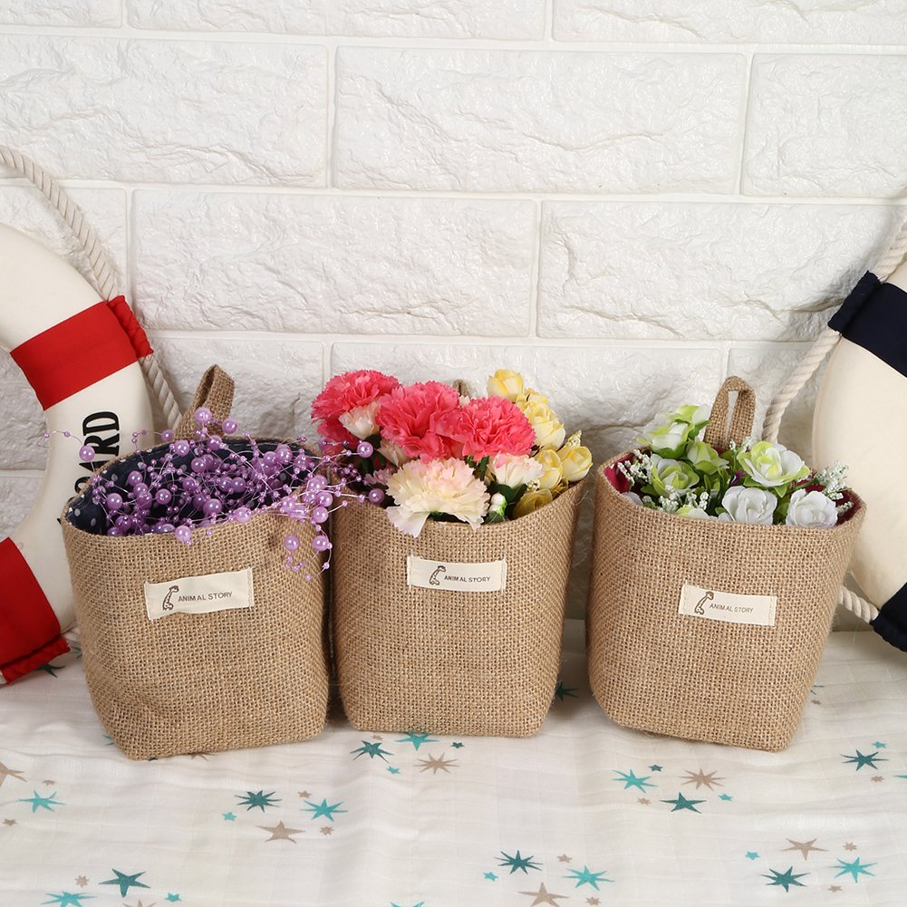 Fdit Cotton Linen Hamper Hanging Clothes Bag Home Gadget Storage Organizer Foldable Basket Bin (Khaki Stripe)