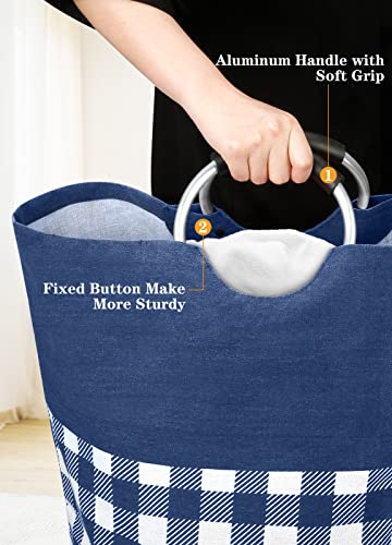 BlissTotes Large Laundry Basket Laundry Hamper Bag Washing Bin Clothes Bag Collapsible Tall With Handles Waterproof Travel Bathroom College Essentials Storage For College Dorm, Family (Blue, M)