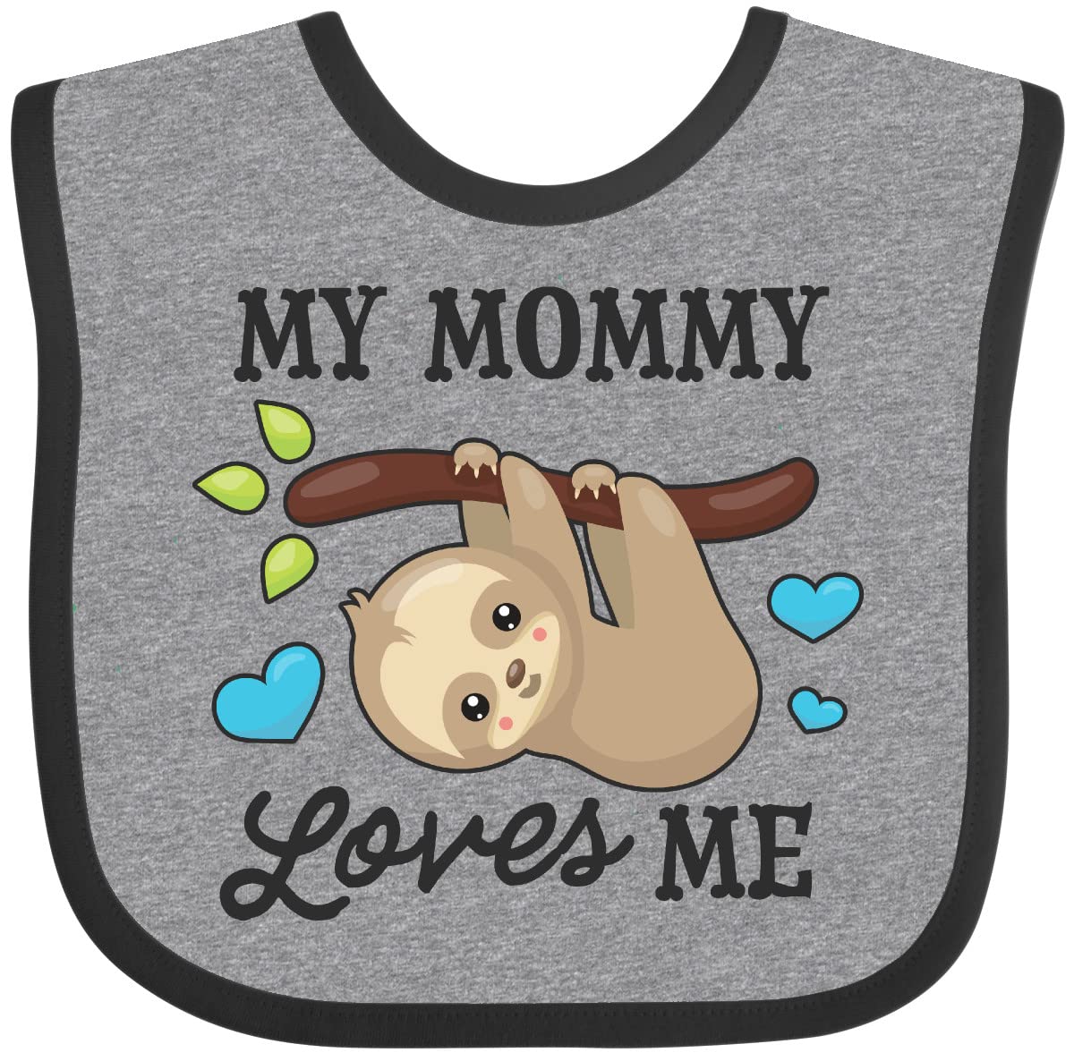 inktastic My Mommy Loves Me with Sloth and Hearts Baby Bib Heather and Black 2f25c
