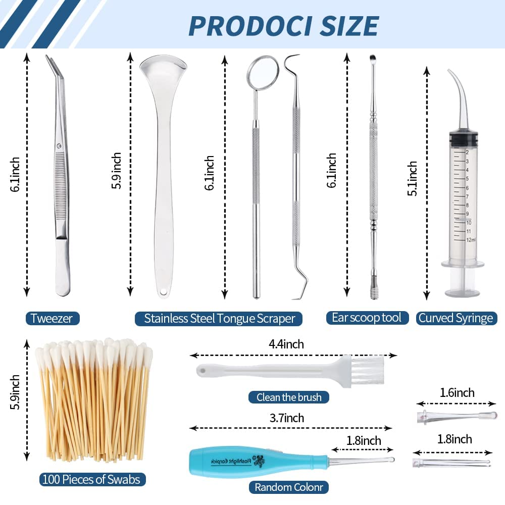 9 Pieces Upgraded Tonsil Stone Removal Set Include Stainless Steel Tonsil Stone Remover Tool Led Light Tongue Cleaner Scraper Tweezer,Cured Syringe for Oral Care (Blue)