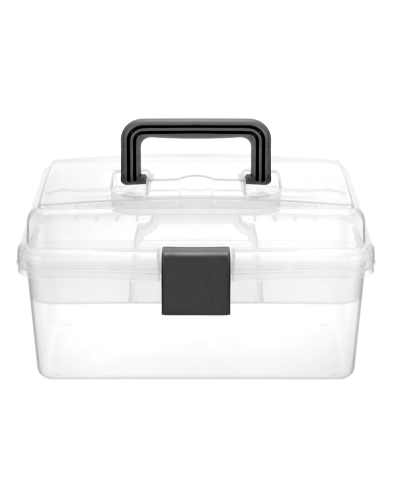 QWORK Clear Empty First Aid Storage Box with Removable Tray and Locking Latch - Plastic Storage Case Large Capacity Multifunctional Organizer for Jewelry, Makeup, and Crafts Supplies, 5"H x 6"W x 10"L