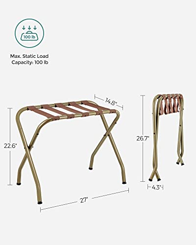 SONGMICS Luggage Rack, Luggage Rack for Guest Room, Suitcase Stand, Steel Frame, Foldable, for Bedroom, Golden URLR064A01