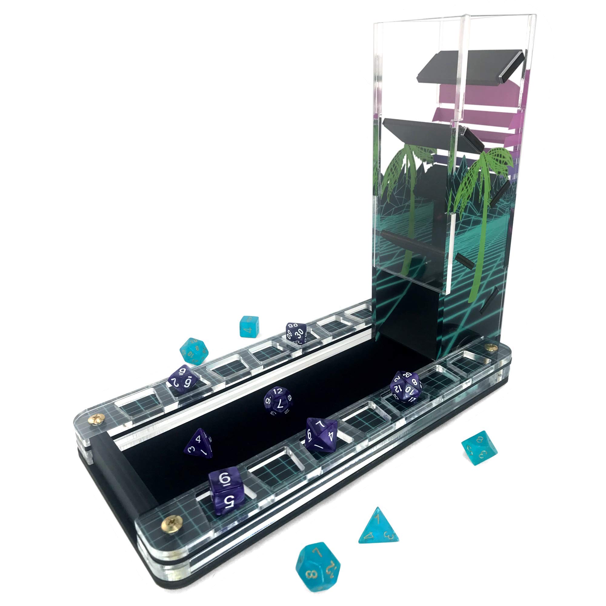 C4Labs Deluxe Dice Tray and Dice Tower - Synthwave (Dice Tray and Tower Bundle)