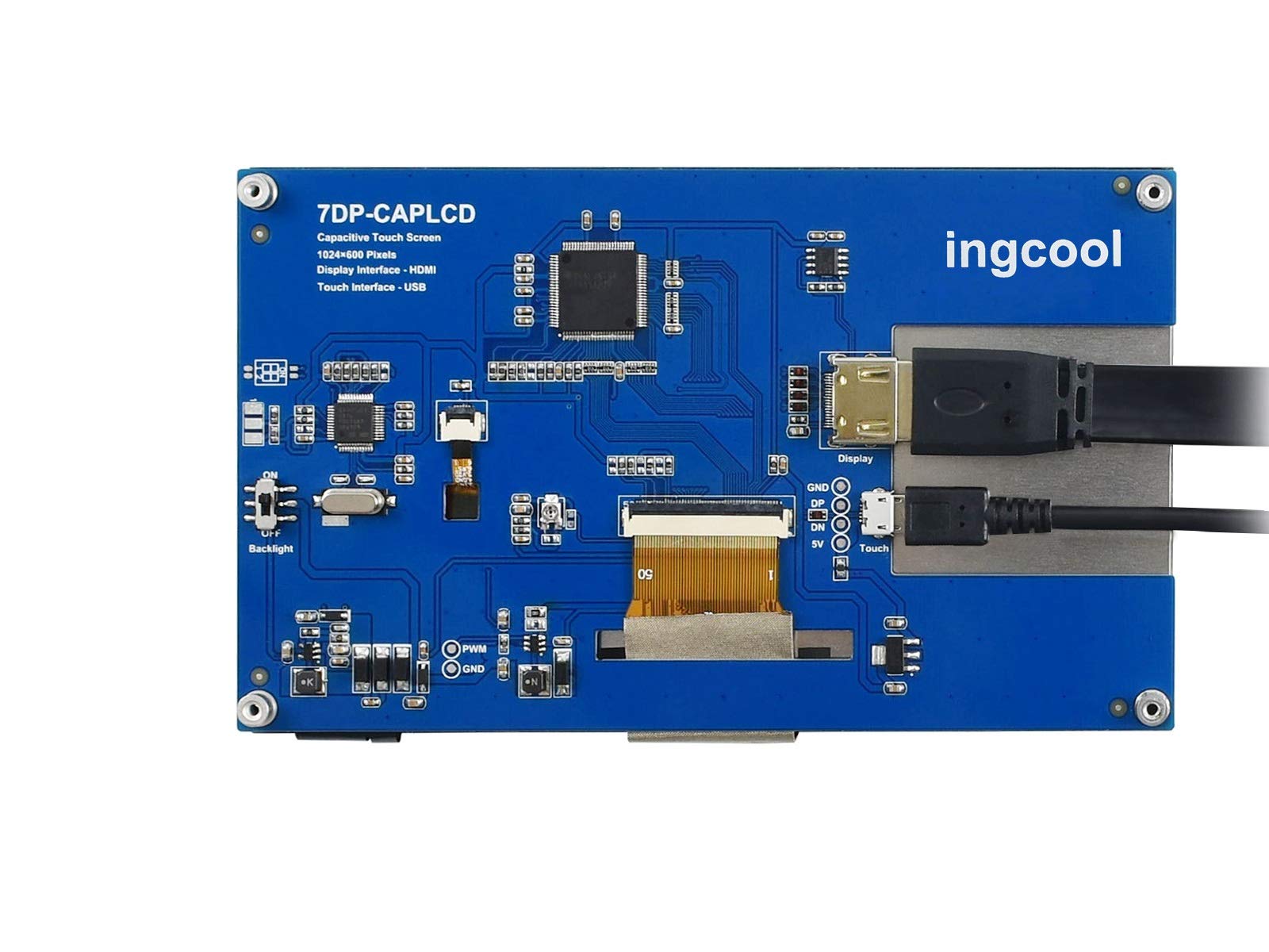 Ingcool 7 inch HDMI LCD 1024x600 Resolution Capacitive Touch Screen IPS Display Module Compatible with Raspberry Pi 4 3 2 1 B B+ A+, PC, Supports Windows 10/8.1/8 / 7