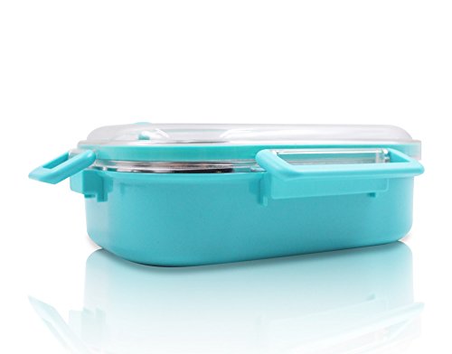 FINEX Frozen Blue Bento Box Container Set with Clear Lid & Spoon - Princess Elsa Anna Olaf Snowman