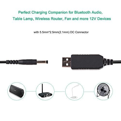 DC 5V to DC 12V USB Voltage Step Up Converter Cable, Power Supply Adapter Cable with DC Jack 5.5 x 2.5mm or 5.5 x 2.1mm, USB 5V to DC 12V Cable - 5ft