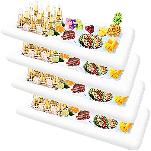ALLADINBOX 4 Pack Inflatable Serving Bar, Ice Serving Buffet Salad Cooler Food Fruit Drink Containers with Drain Plug, Floating Tray Beverage BBQ Picnic Pool Party Supplies Inflatable Cooler, White