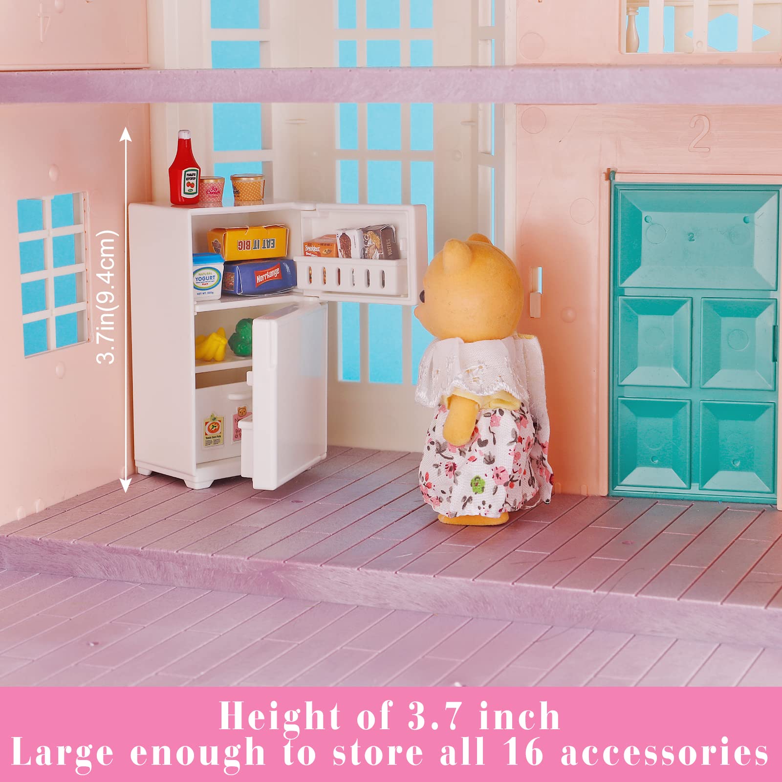BBnote 16 Pieces Toy Refrigerator, Miniature Dollhouse Accessories for Kids Kitchen, Mini Dollhouse Fridge Pretend Play Appliance for Kids (Refrigerator)