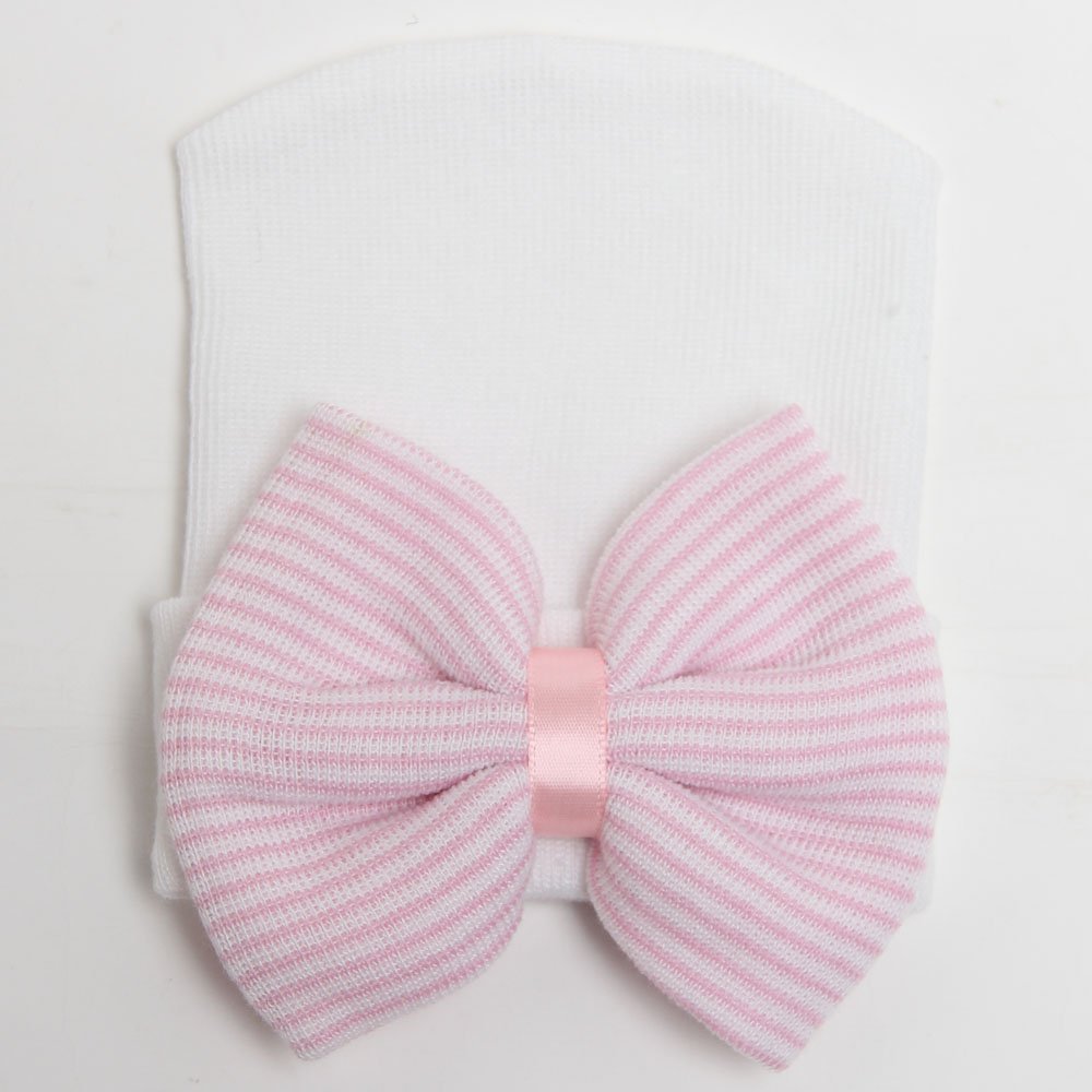 DRESHOW BQUBO 4 Pack Newborn Hospital Hat Infant Baby Hat Cap with Big Bow Soft Cute Knot Nursery Beanie