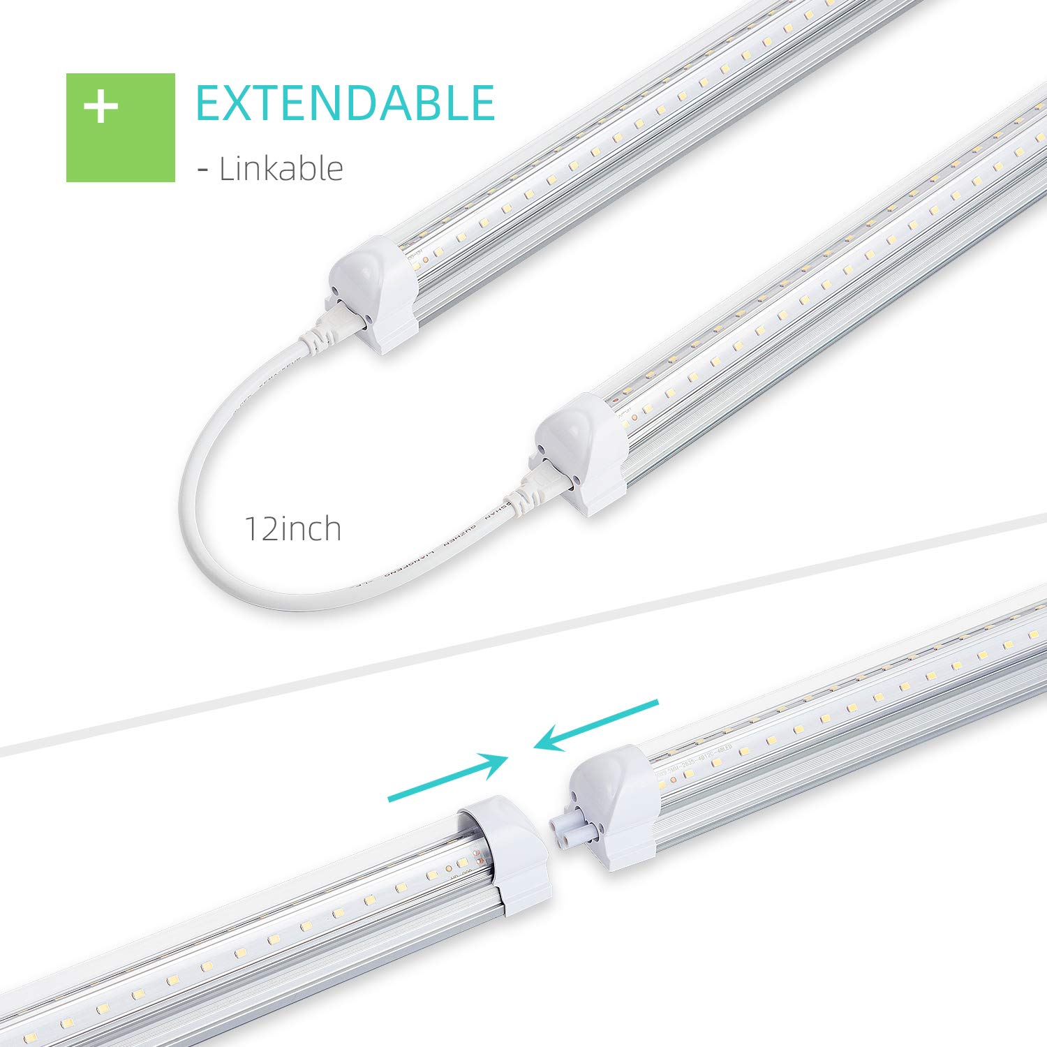 SUCUAYEO (4 Pack) 2FT LED Shop Light, 20W 2500lm 6000K Clear Cover, V-Shape, Linkable T8 LED Light Fixture and Under Cabinet Lights, Corded Electric with Built-in ON/Off Switch