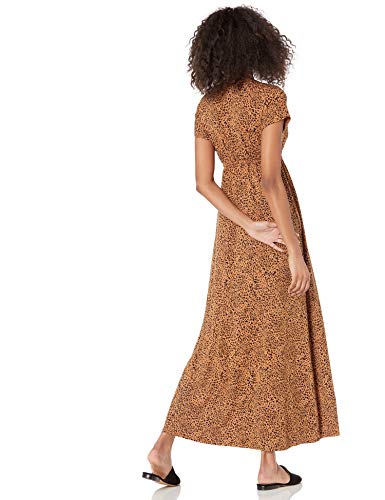 Amazon Essentials Women's Waisted Maxi Dress (Available in Plus Size), Dark Camel Leopard, Medium