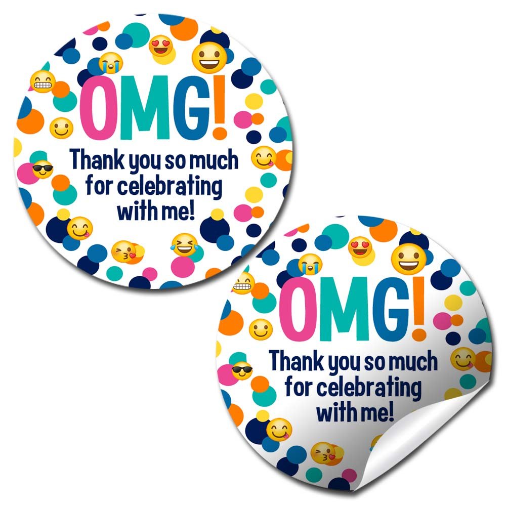 Emoji Birthday Party Sticker Labels, 40 2" Party Circle Stickers by AmandaCreation, Great for Party Favors, Envelope Seals & Goodie Bags