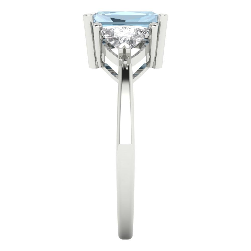 3.0ct Emerald cut 3 stone Solitaire Natural Light Aquamarine Designer Anniversary Bridal Engagement Ring 14k White Gold 3.5