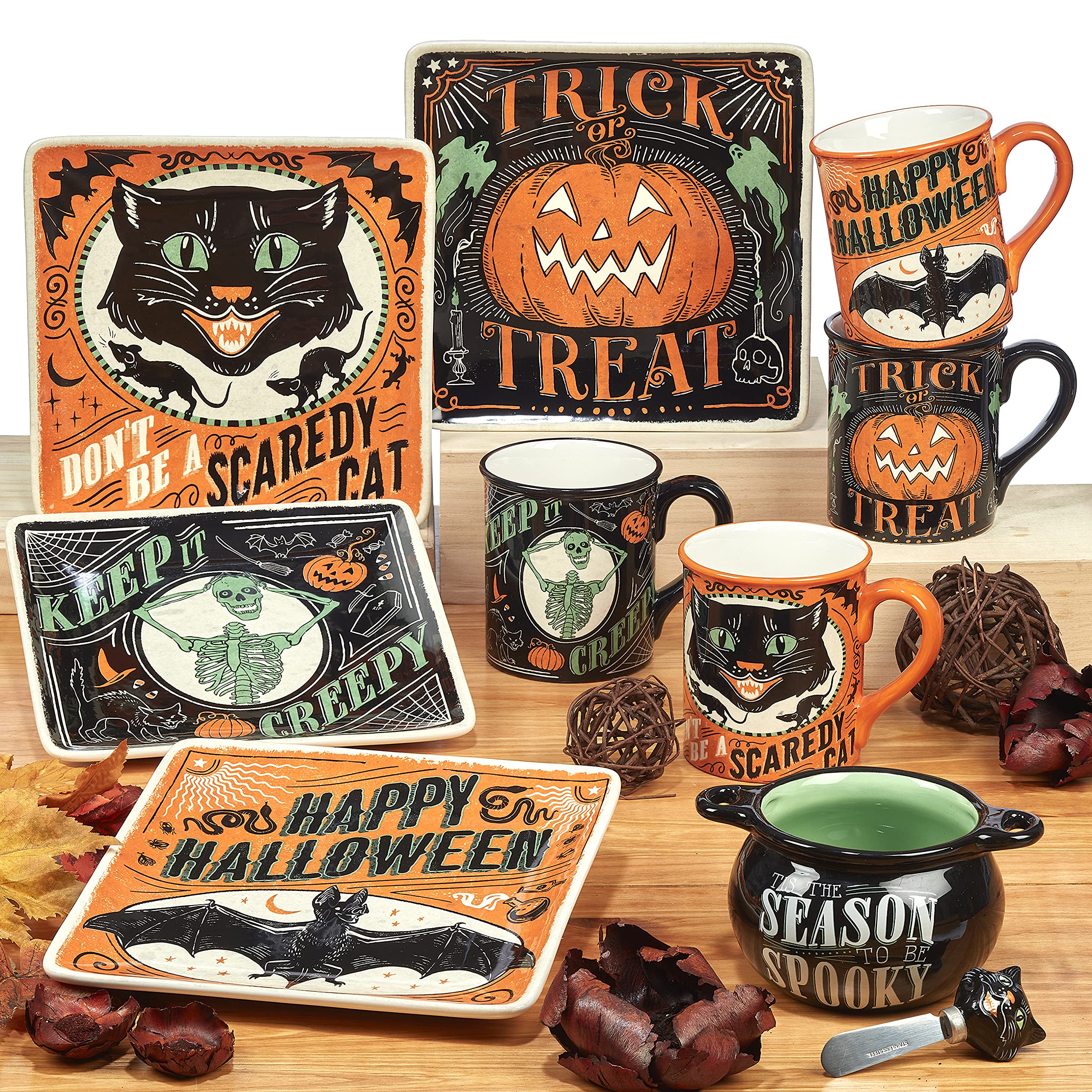 Certified International Scaredy Cat 3 pc. Melamine Hostess Serving Set, Multicolor, Large
