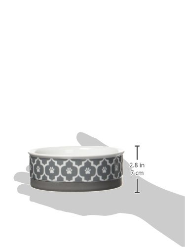 Bone Dry Lattice Pet Bowl, Removable Silicone Ring Creates Non-Slip Bottom for Secure Feeding & Less Mess, Microwave & Dishwasher Safe, Medium Set, 6x2", Gray, 2 Count