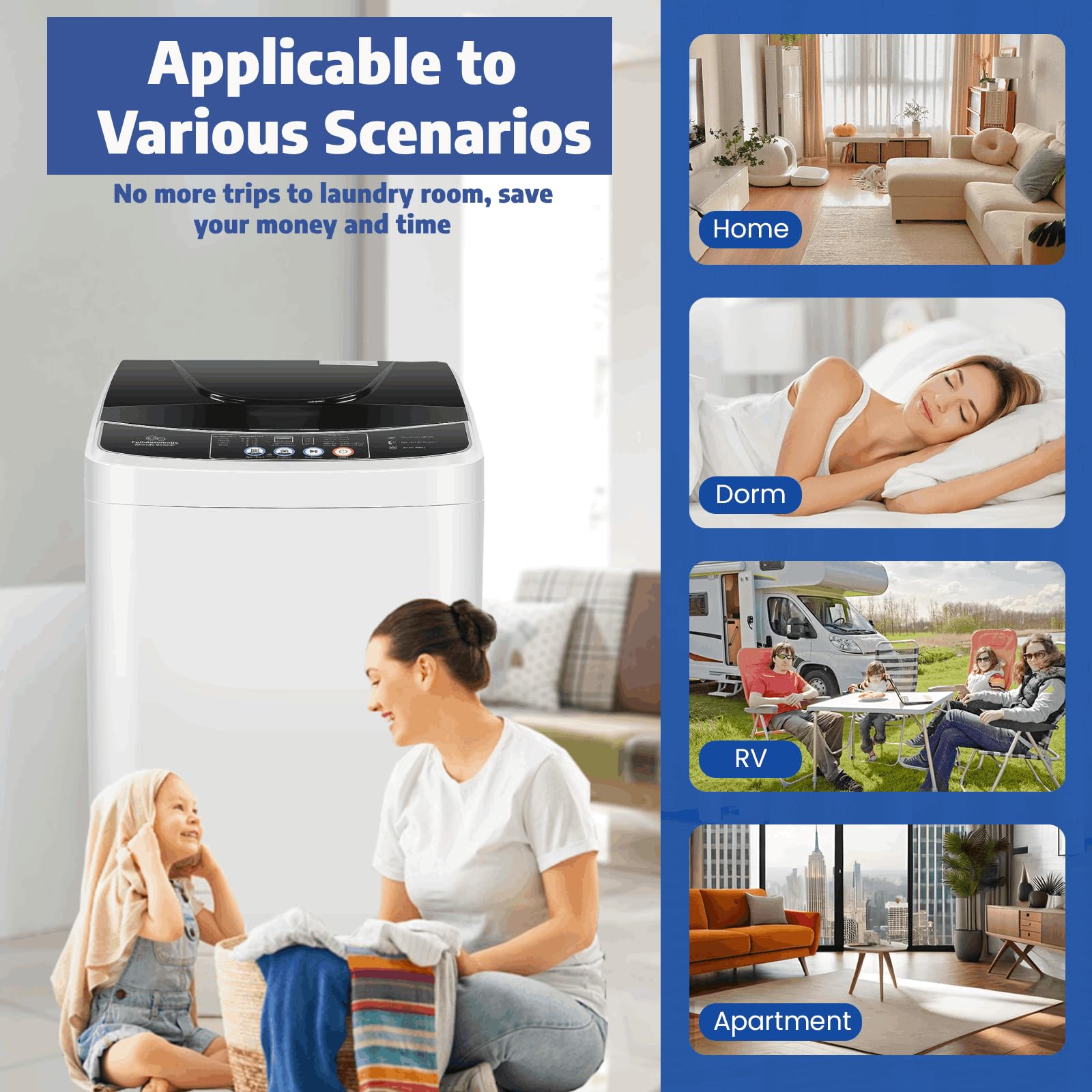 Portable Washing Machine, 15.6 Lbs Capacity 2.1Cu.ft Full-Automatic Portable Washer and Spin-Dryer Combo with LED Display 10 Programs 8 Water Levels, Compact Washer for Apartment, Dorm