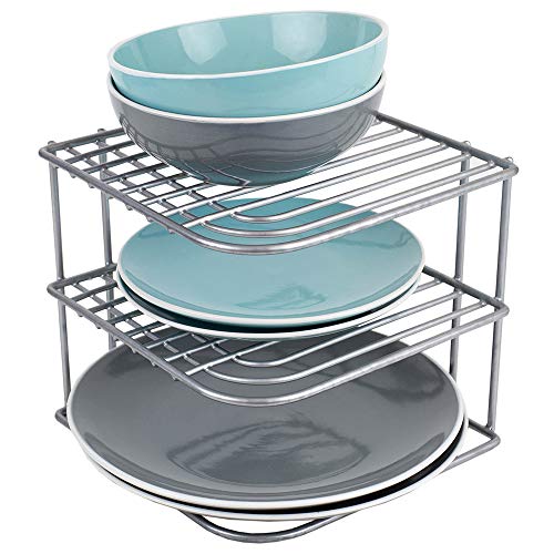 Home Basics Heavy Weight Vinyl Coated 3 Tier Steel Smart Kitchen Cabinet Corner Storage Shelves and Raised Counter Shelf Racks Organizer, Silver