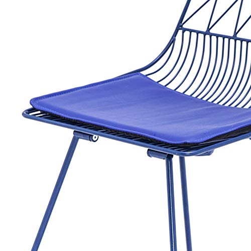 AC Pacific Metal Dining Chairs with Faux Leather Seat Pad, Modern Stackable Indoor Outdoor Stool for Kitchen, Patio, Bistro and Bar, Set of 2, Matte Dark Blue