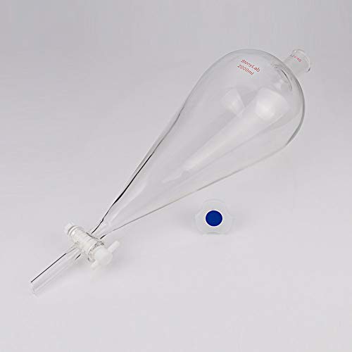 StonyLab Borosilicate Glass 2000 ml Heavy Wall Conical Separatory Funnel with 24/40 Joints and PTFE Stopcock, 2 L (2 Liter)