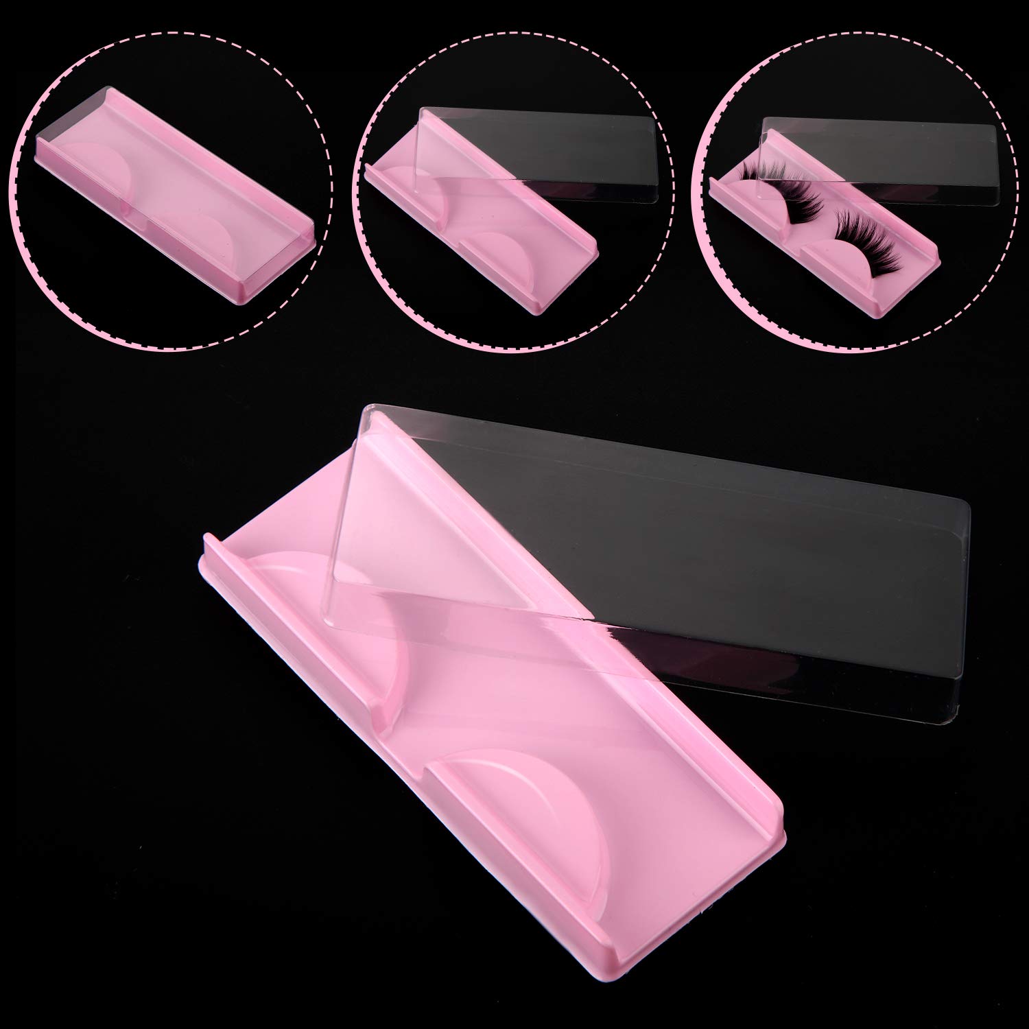 Blulu 50 Packs Minifalse Eyelash Storage Box Empty False Eyelash Care Storage Case Box Container Holder Plastic Lash Cases Makeup Organizer (Pink)