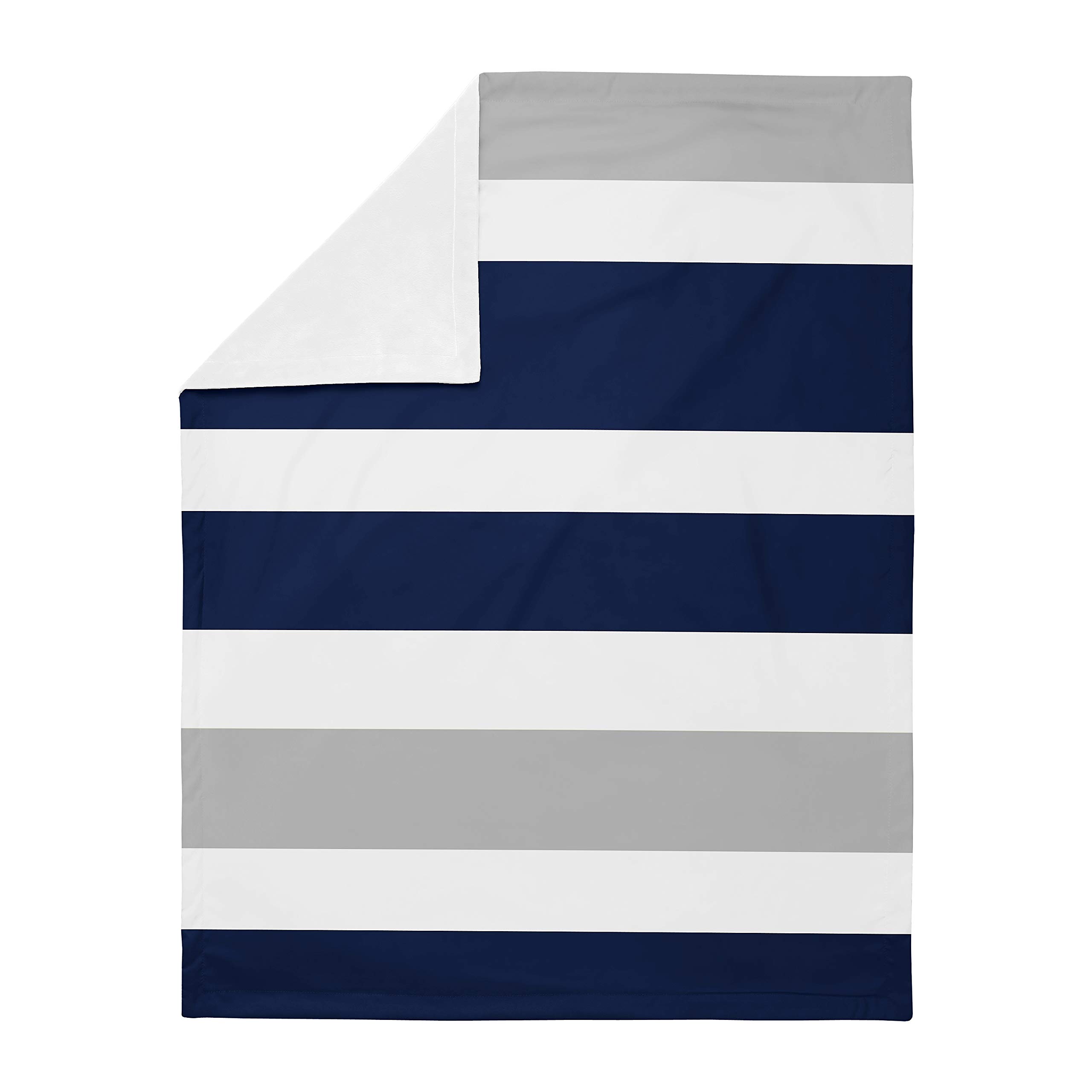 Sweet Jojo Designs Stripe Baby Boy Receiving Security Swaddle Blanket for Newborn or Toddler Nursery Car Seat Stroller Soft Minky - Navy Blue, Grey and White