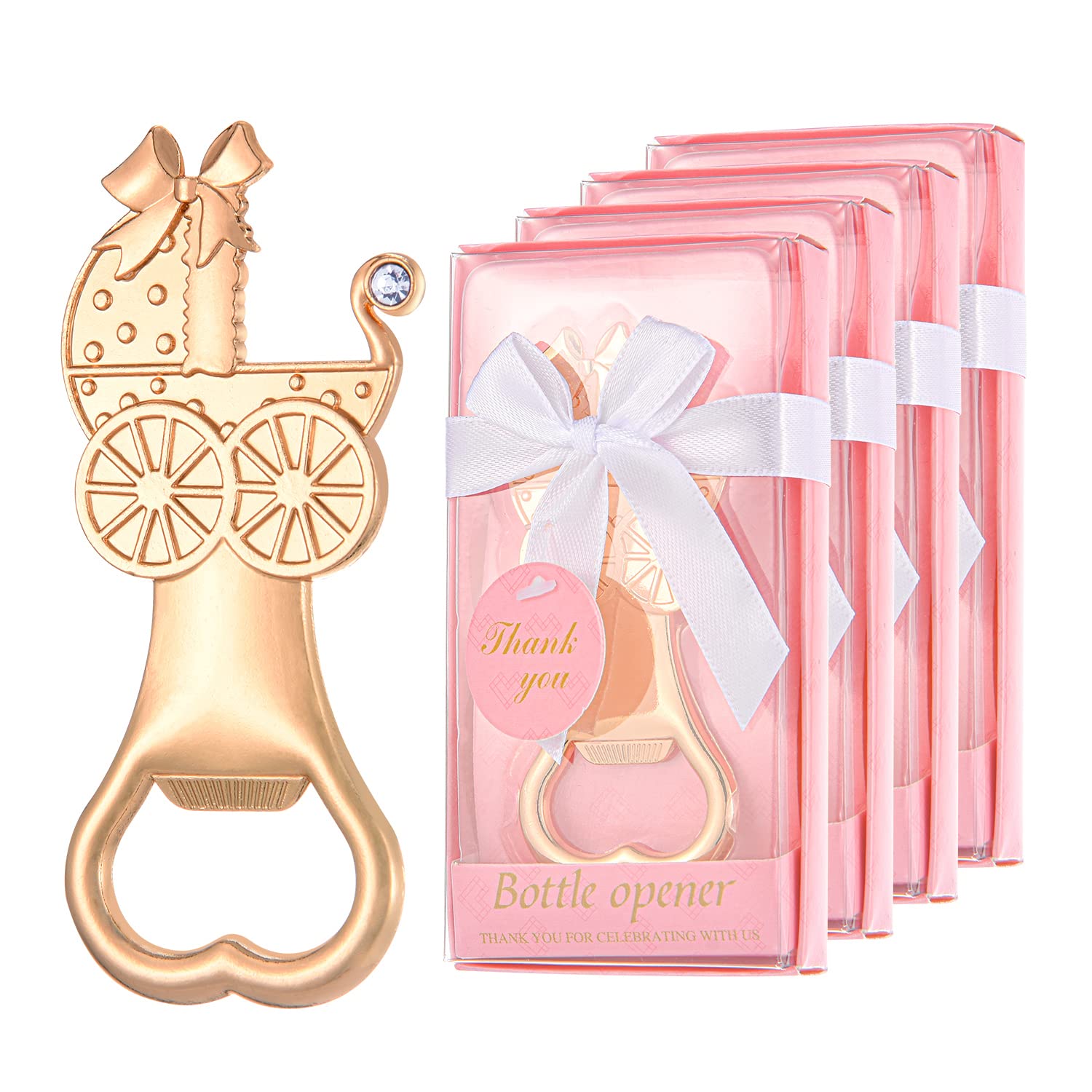 24 Pieces/packs Pink Baby Carriage Shaped Bottle Openers,Girl or Boy Baby Shower Favors, Gifts or Decorations for Guests with Gift Boxes Party Return Souvenirs Giveaways Bulk