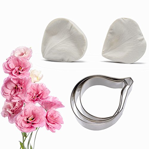 AK ART KITCHENWARE Eustoma Lisianthus Petal Veiner Stainless Steel Cutters Gum Paste Flower Molds Veining Mold for Wedding Cake Decorating Supplies A332&VM175